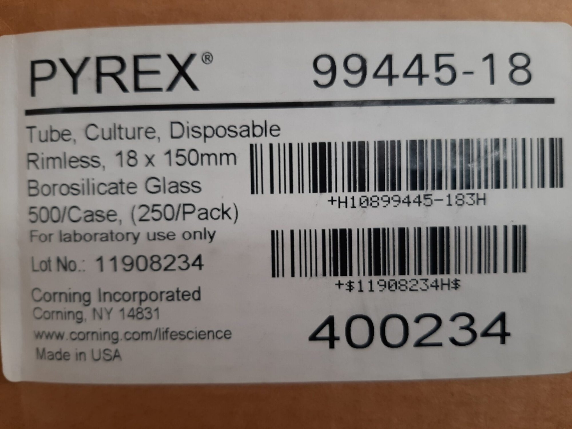 150mm X 18mm (25ml) Pyrex™ Borosilicate Glass Test Tube Round Bottom ...